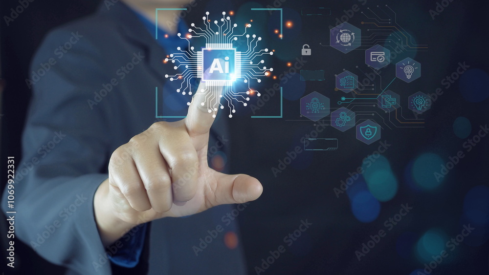 chat with ai and Ai artificial intelligence concept. man using smart robot technology on hand ...