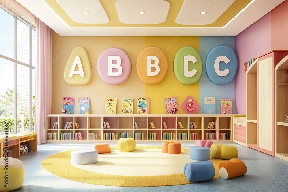 Ilustração a modern and colorful ceiling light for preschool classroom ...