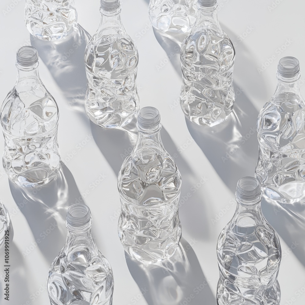 Stunningly realistic 16-bit 4K image of mineral water bottles clustered ...