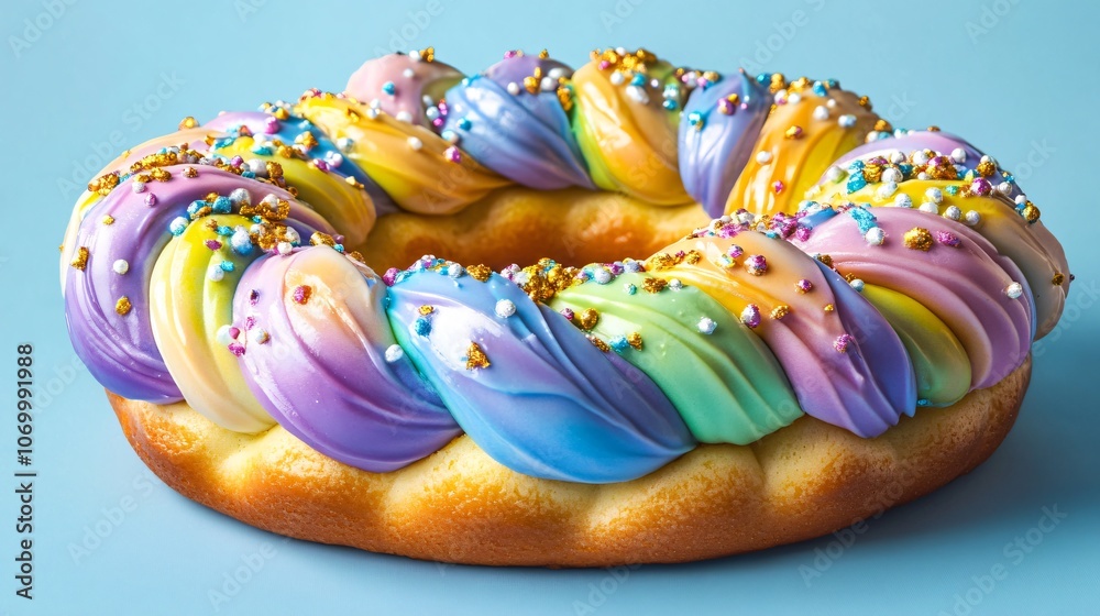 Decorative King Cake with intricate braiding and icing details on a ...