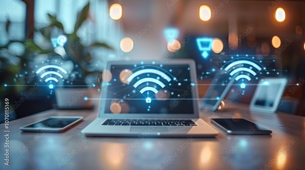 Dynamic image of multiple wireless devices connected via Wi-Fi conveys ...