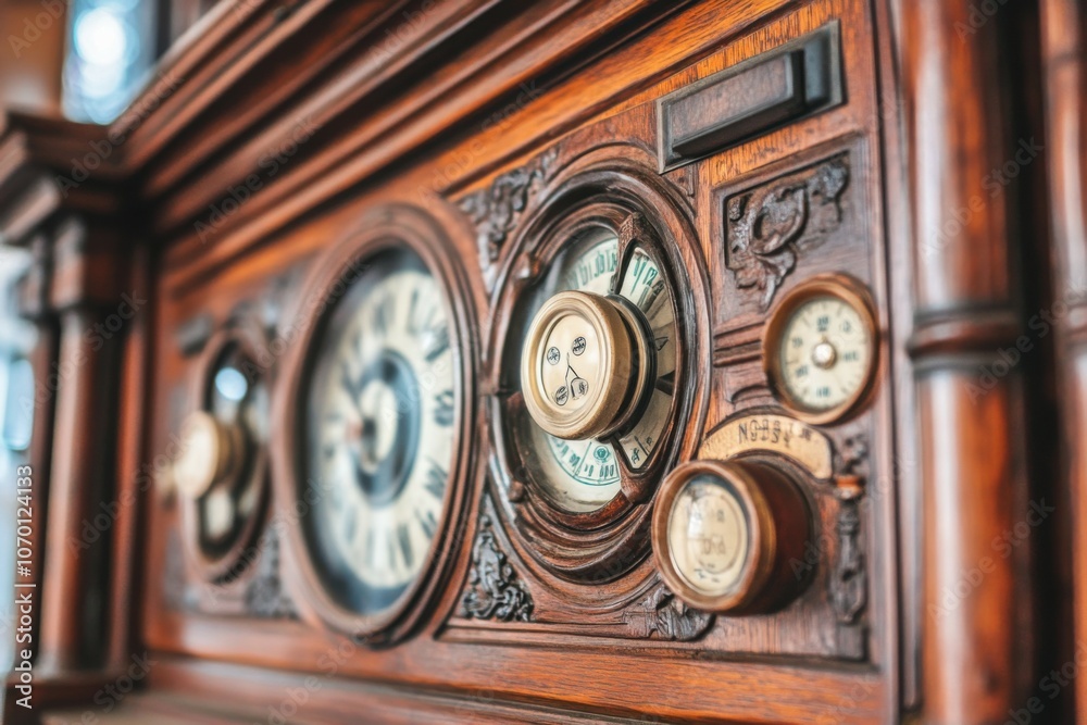 Old-fashioned radio set featuring wooden casing and dials, Warm and ...