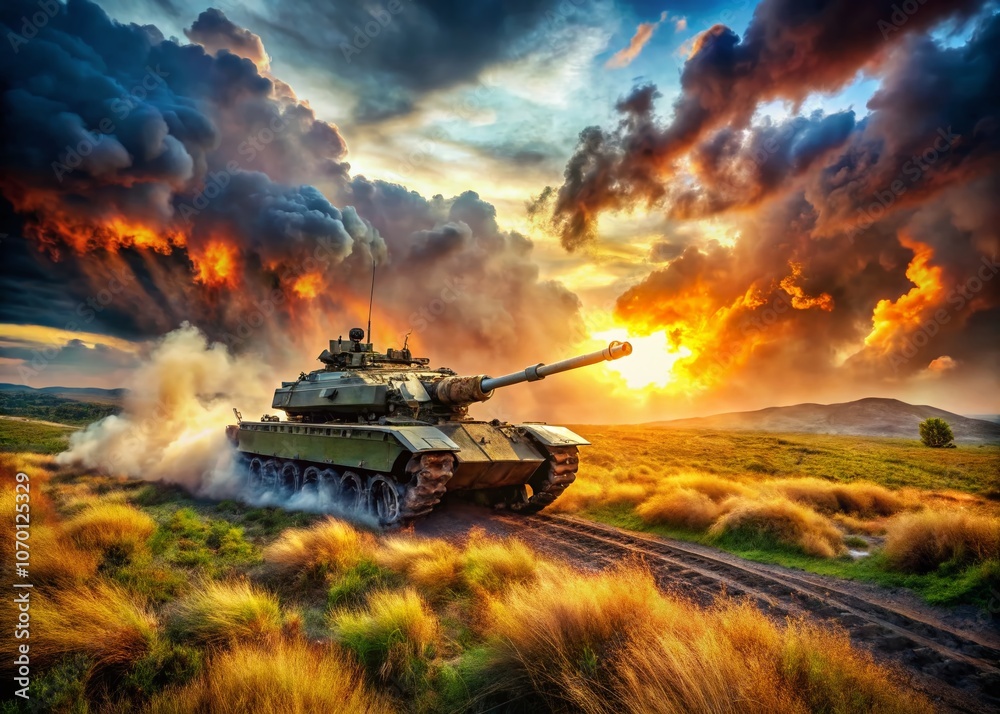 Captivating Landscape of a Battle Tank Riding Across a Rugged Terrain ...