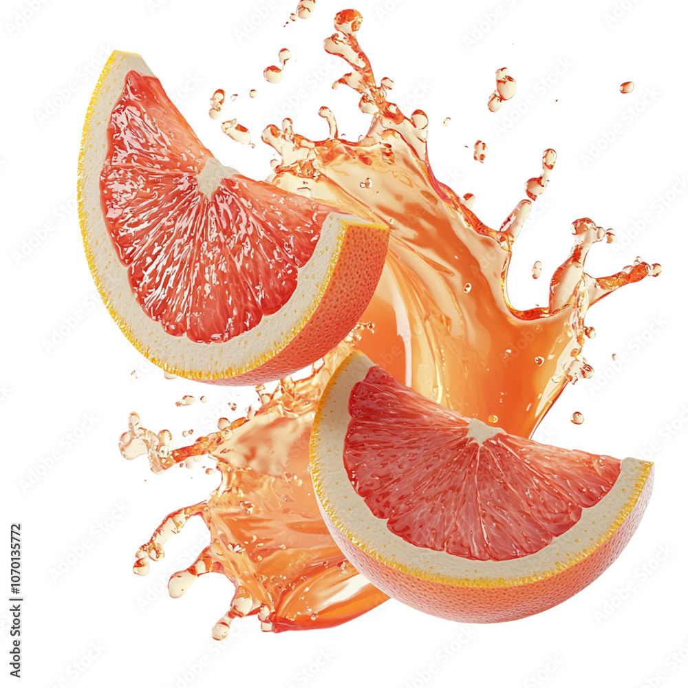 Vibrant grapefruit juice splash with fresh slices, dynamic and refreshing. Perfect for food ...