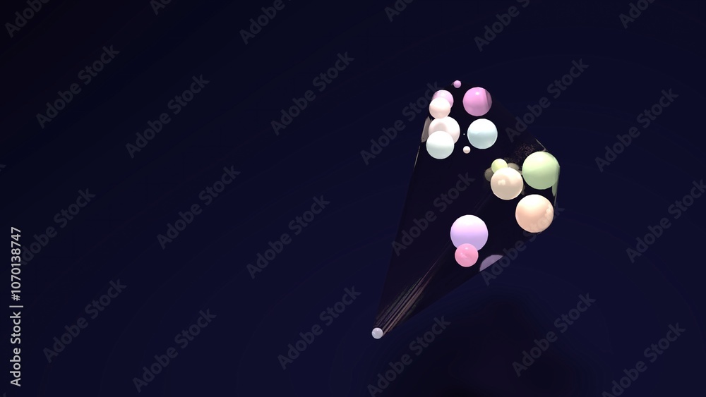 Pastel-colored floating spheres enclosed within a translucent geometric ...