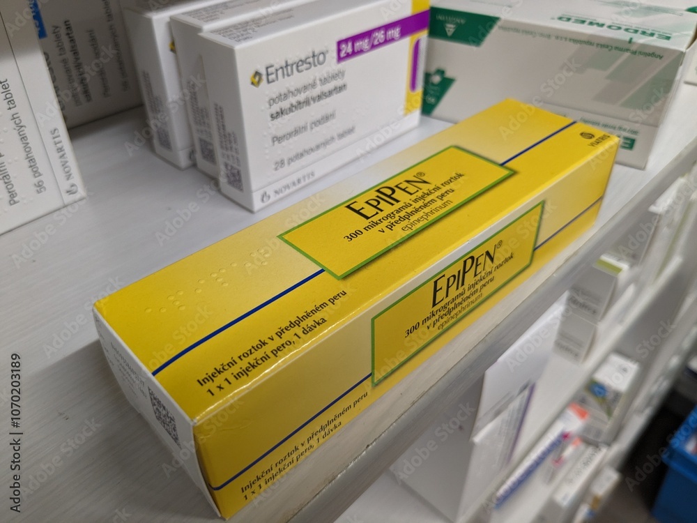 Prague, Czech Republic-August 28 2024:EPIPEN box of medication with ...