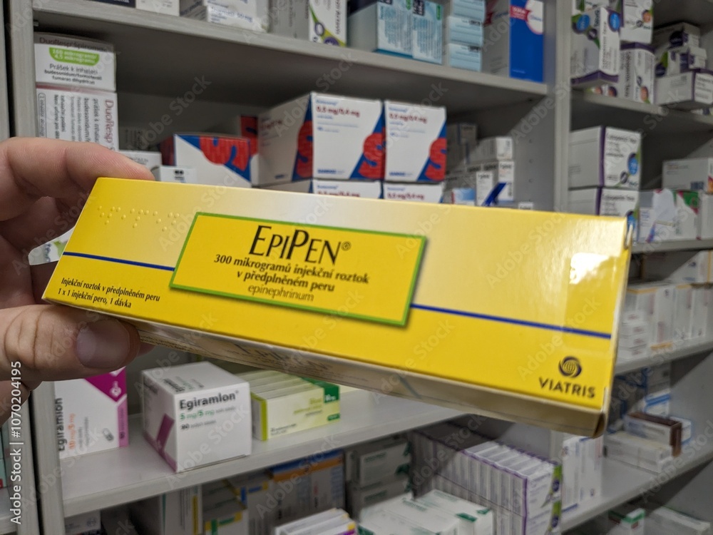 Prague, Czech Republic-August 28 2024:EPIPEN box of medication with ...