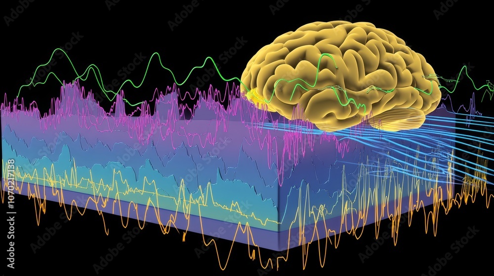 Brain nerve electric signal simulation, abstract representation of neural impulses, electrical ...