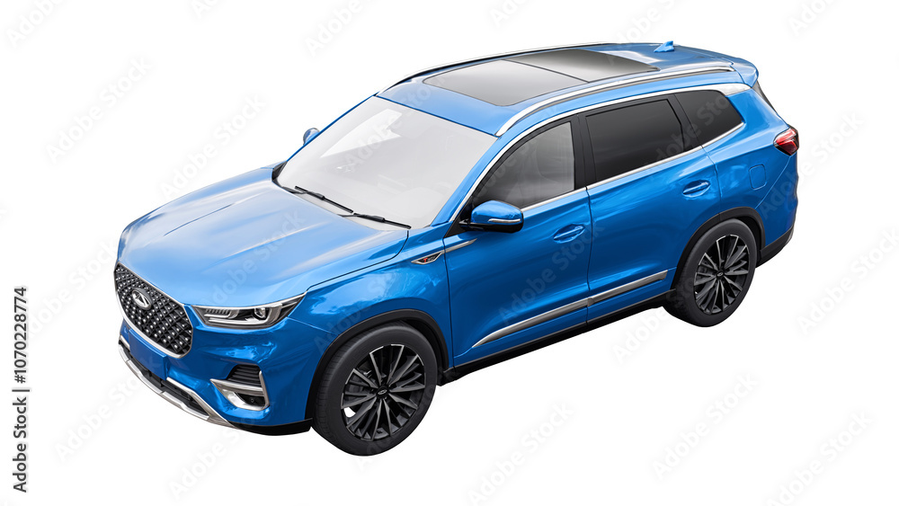 China, Shanghai. October 31, 2024. Chery Tiggo 8 Pro. Blue Chinese mid ...