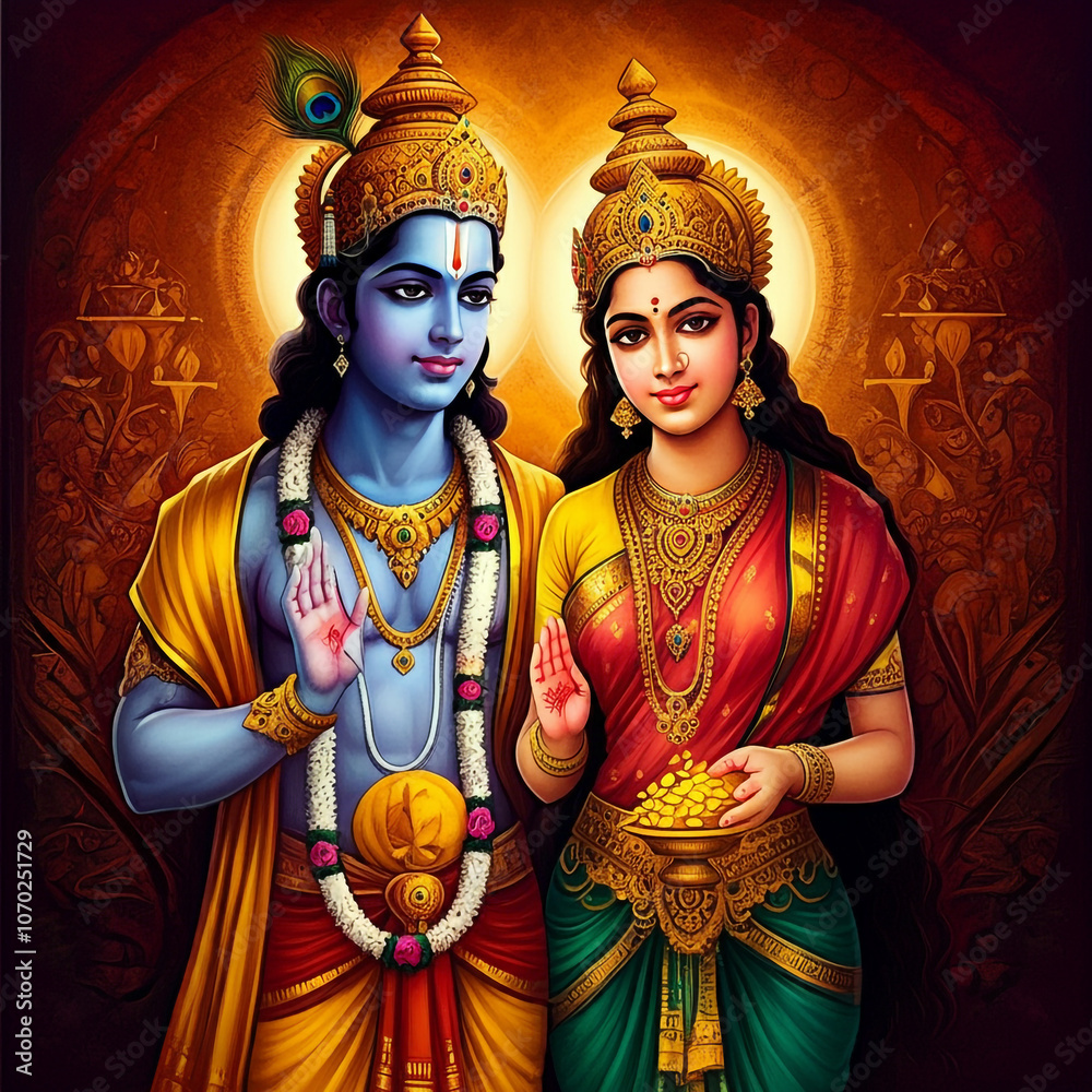 Lord Vishnu and Goddess Lakshmi standing together, symbolizing unity ...