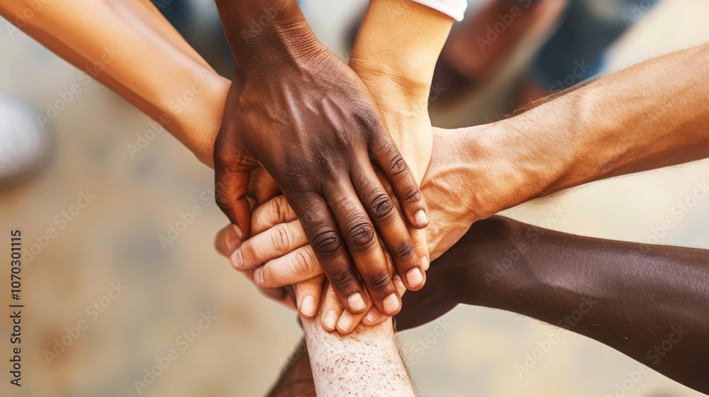 Unity through collaboration with diverse hands joining together in a ...