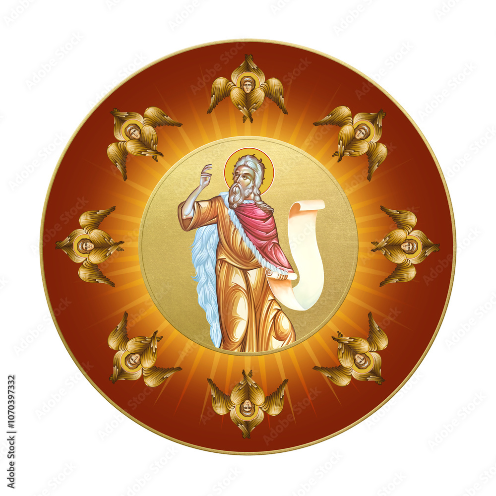 Christian traditional image of Prophet Elijah. Greek Easter medallion ...