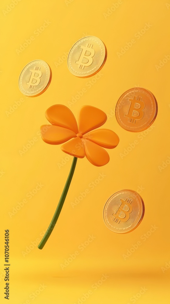 Discover the symbolism of the golden clover flower and bitcoin coins ...
