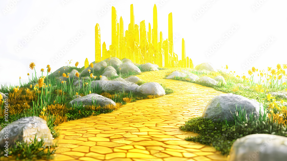 Enchanted yellow brick road leading to magical emerald city in ...