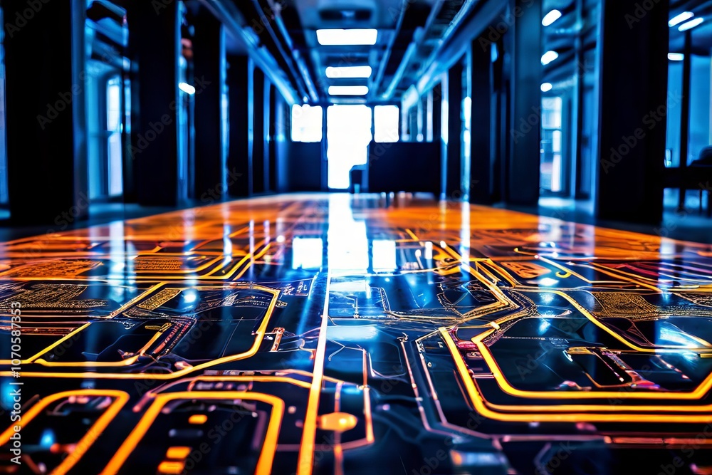 circuit board floor the office floor looks like a giant circuit Stock ...