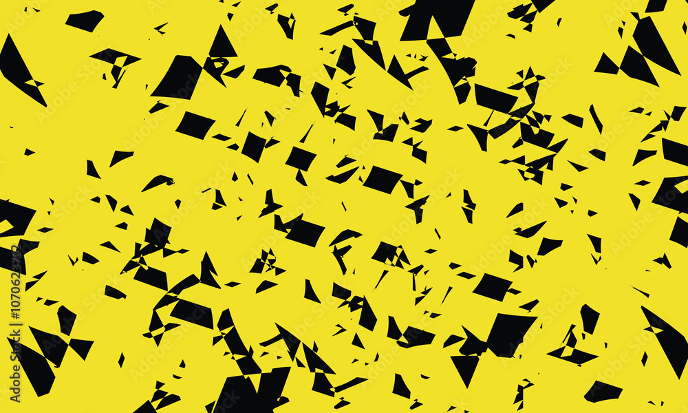 Bold Shattered Glass on Yellow Background. Abstract Black Shapes in ...