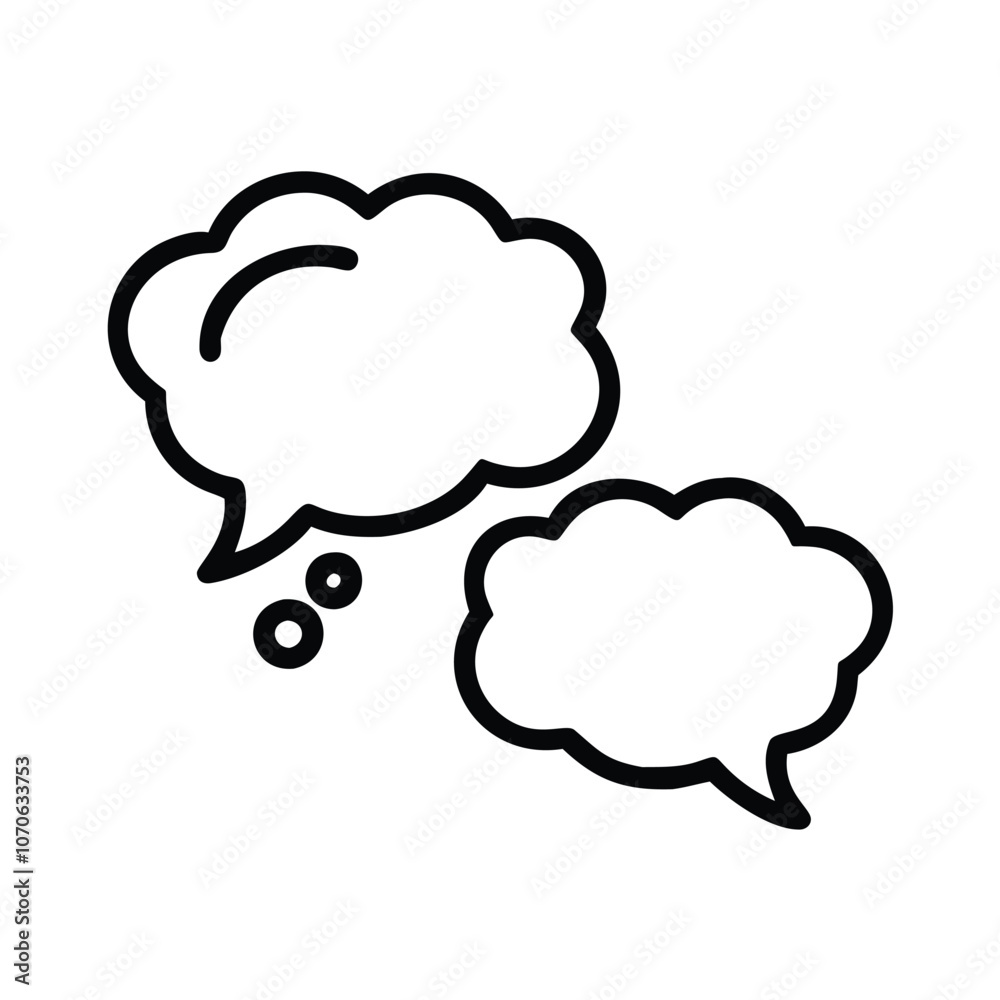 Hand-Drawn Thought Bubbles Icon, Black line art of two cloud-shaped ...