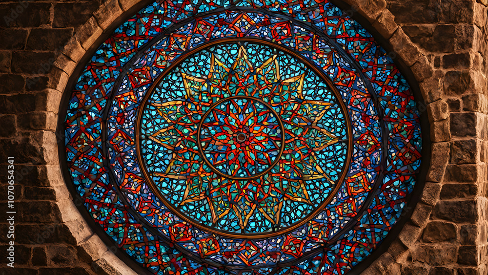 Islamic window design an intricate islamic stained glass window with ...