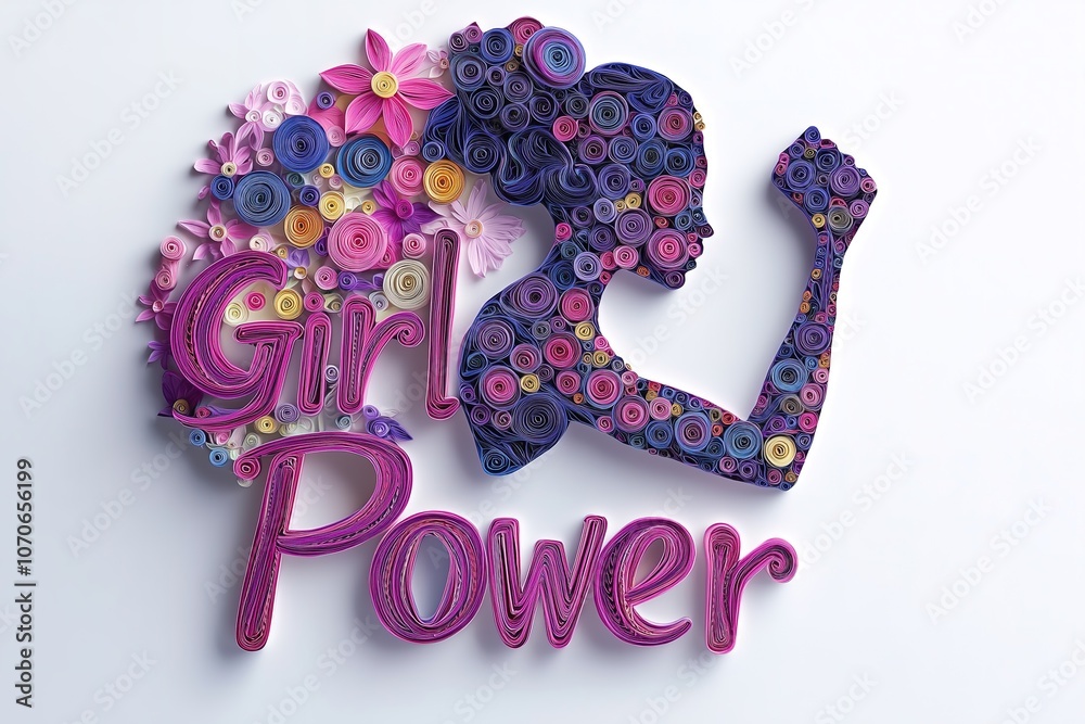 women empowerment - Girl Power with Raised Fist in Pastel Quilled Style ...