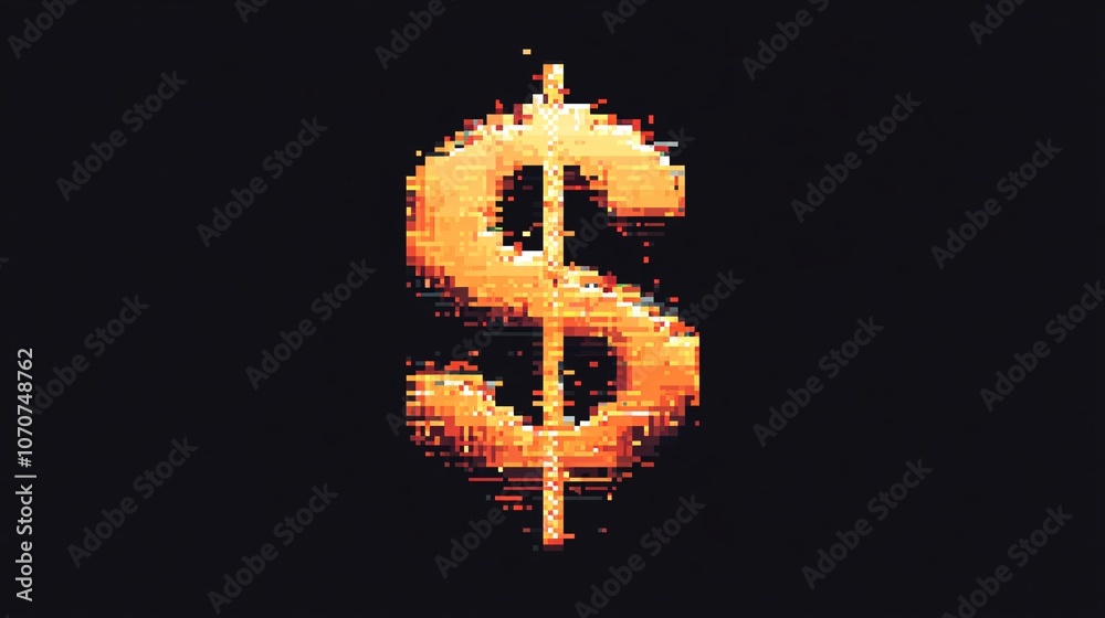 A pixelated dollar sign against a black background, representing wealth ...