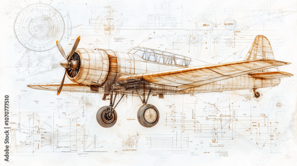 Vintage Airplane Blueprint: Detailed illustration of a classic ...