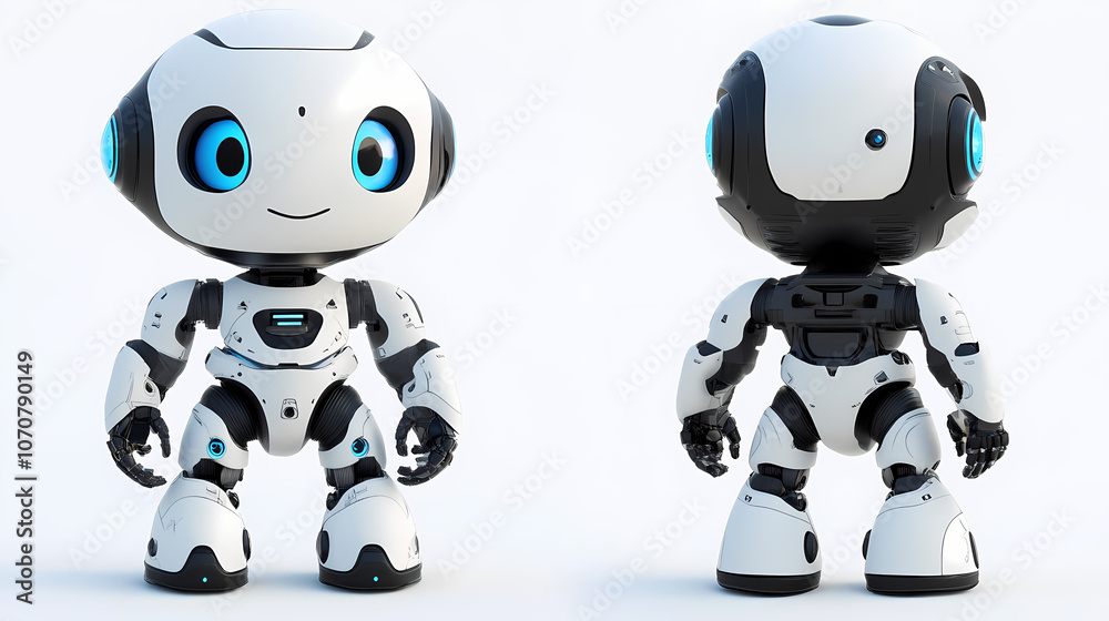 Professional Studio-Style Photo of a Cute White Robot with Blue Eyes ...