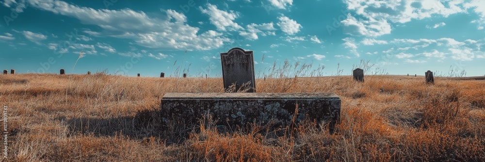 Solitary Grave in an Abandoned Cemetery, evoking themes of memory, loss ...