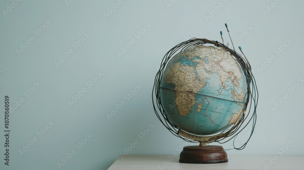 Global communications disruption illustration depicting a world map ...