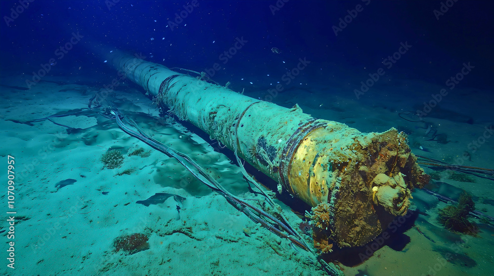 A network cable located deep beneath the sea, connecting continents and ...