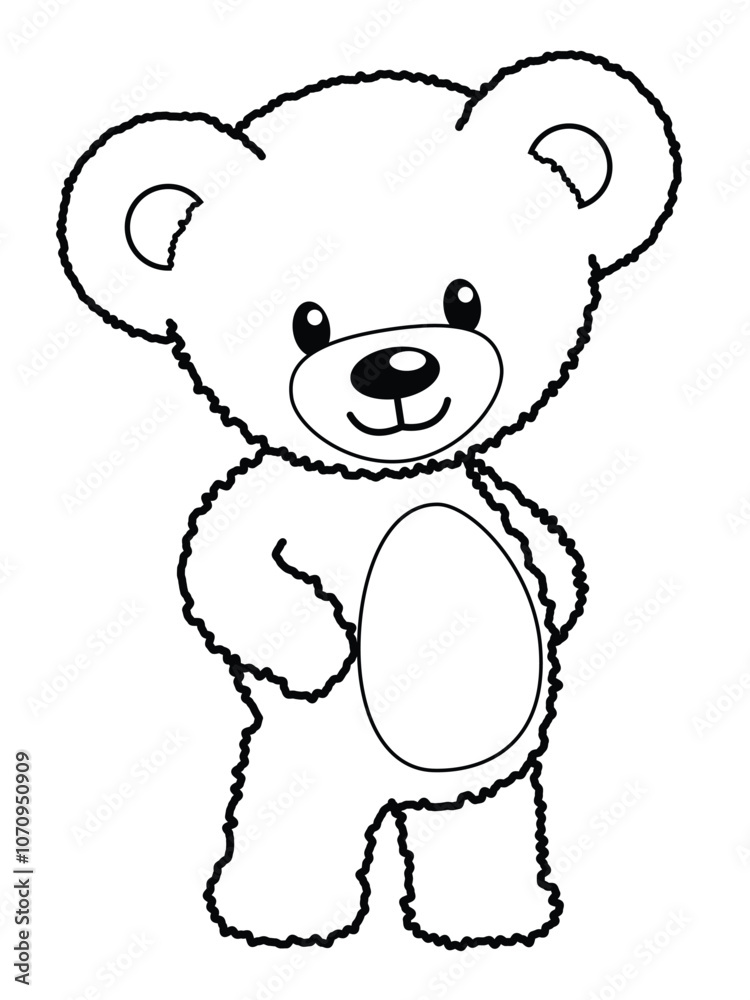 classic cute cuddly fuzzy teddy bear standing line drawing for coloring ...