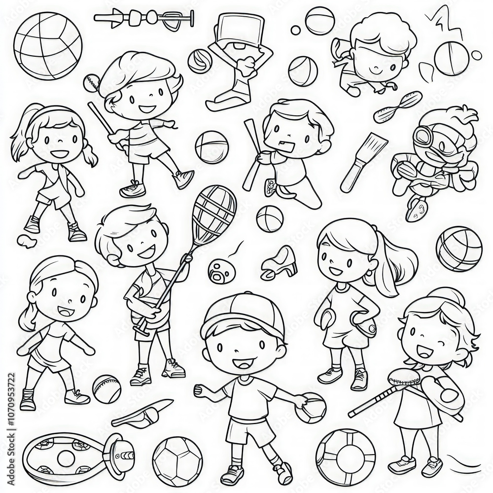 A sports day with various athletic activities, coloring page for kids ...
