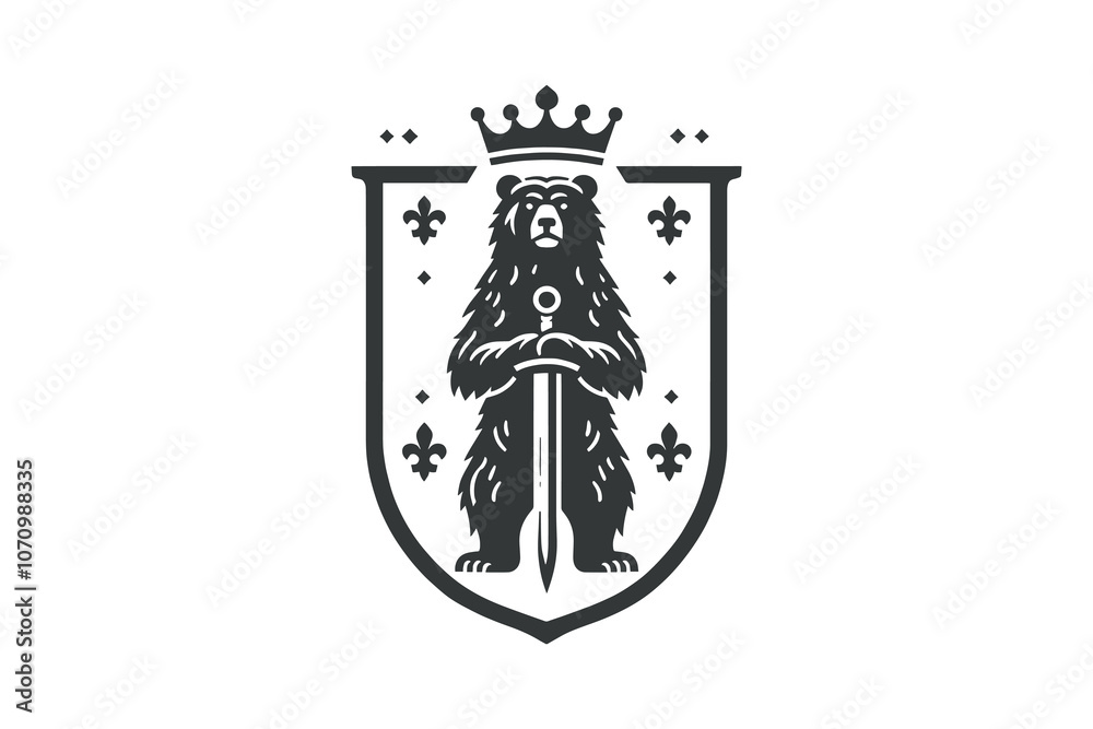 Heraldic majestic bear with crown and sword. medieval ancient coat of ...