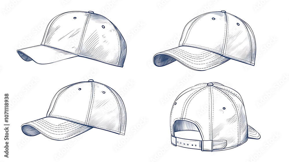 Ilustracja bez tantiem: Baseball cap flat sketch with open top, sports ...