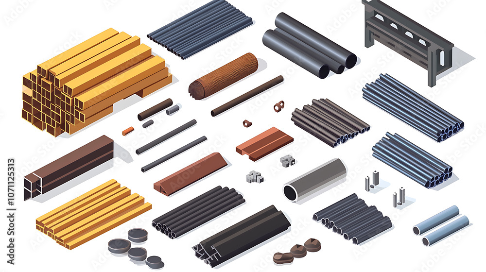 Vector construction bars, steel products, iron profile metal beam, pipe ...