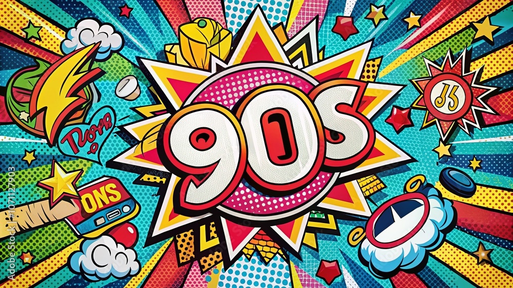 Retro Comic Illustration with 90s Pop Art Style Featuring Vibrant ...