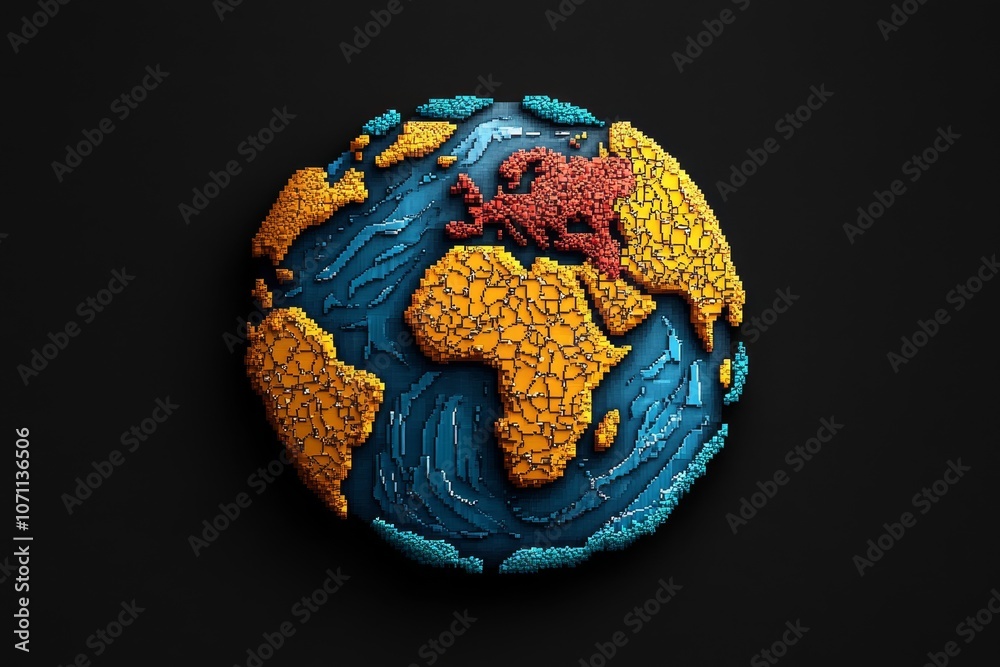 Pixel art of Earth in 8-bit style, with vibrant, retro colors and ...