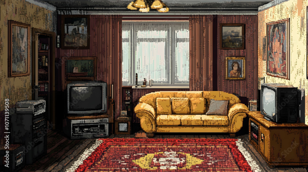Soviet Apartment Pixel Art: Retro pixel art of a Soviet-style apartment ...