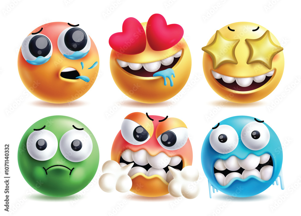 Drooling emoji vector characters set. Emojis 3d clipart character like ...