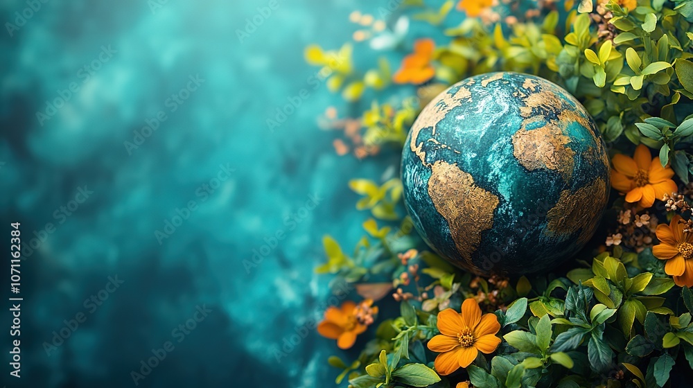 Symbolic photo of globe with elements of human activity and nature. Environment. save clean ...