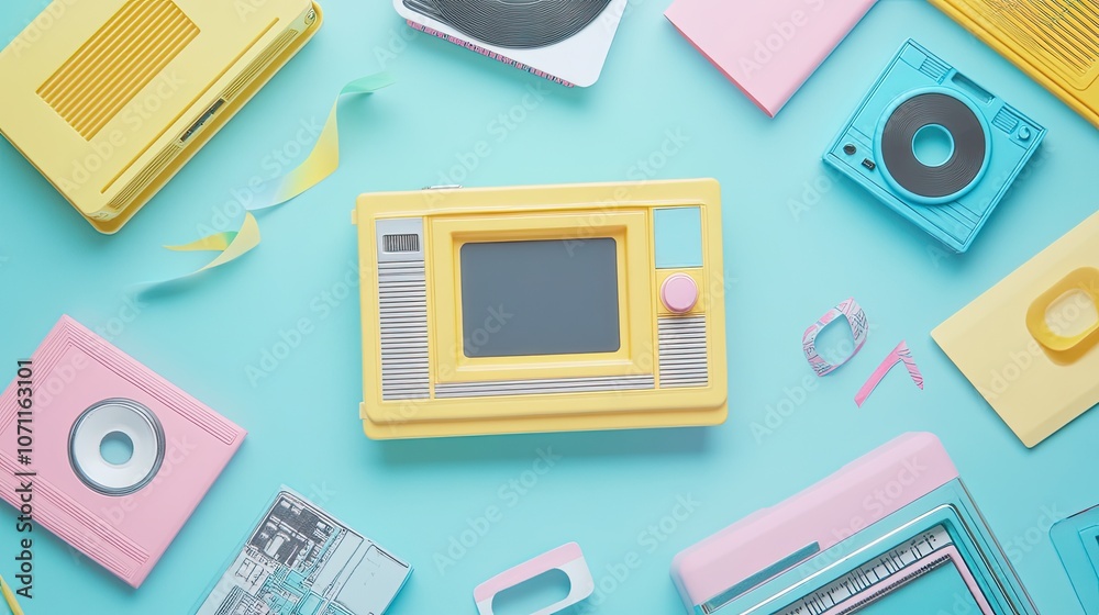 Cute pastel-colored Polaroid frame with decorative tape, alongside ...
