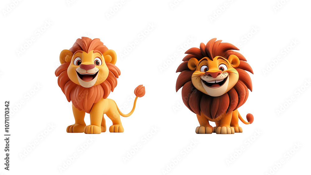 Two cartoon lion characters are shown in different poses transparent ...