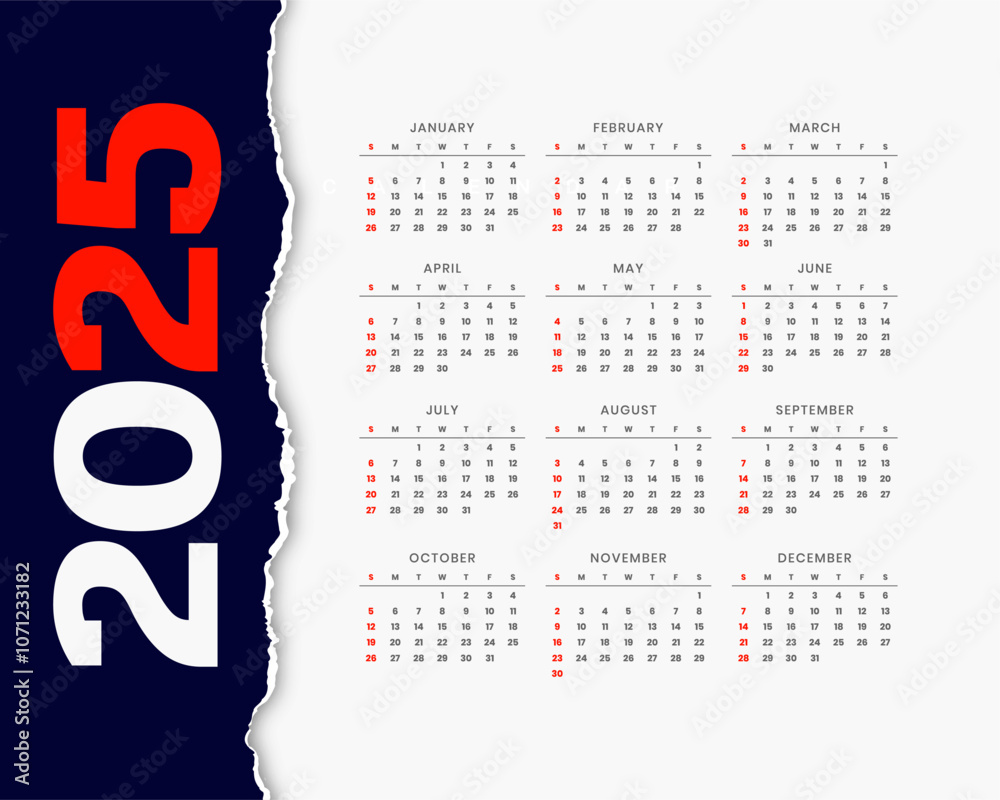 paper torn 2025 desk calendar printable template design Stock Vector ...