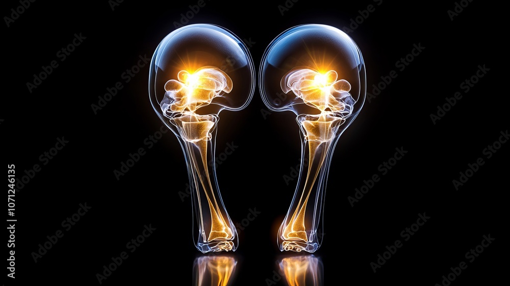 Crisp X-ray visualization of knee, holographic indicators showing ...