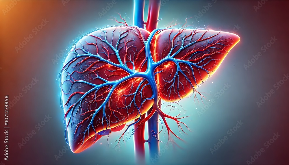 3D Illustration of Human Liver with Blood Vessels, Realistic 3D ...
