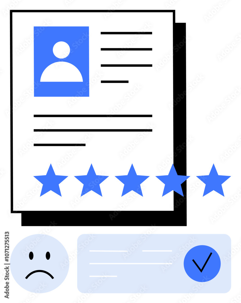 Document with profile picture and details, five-star rating, and ...