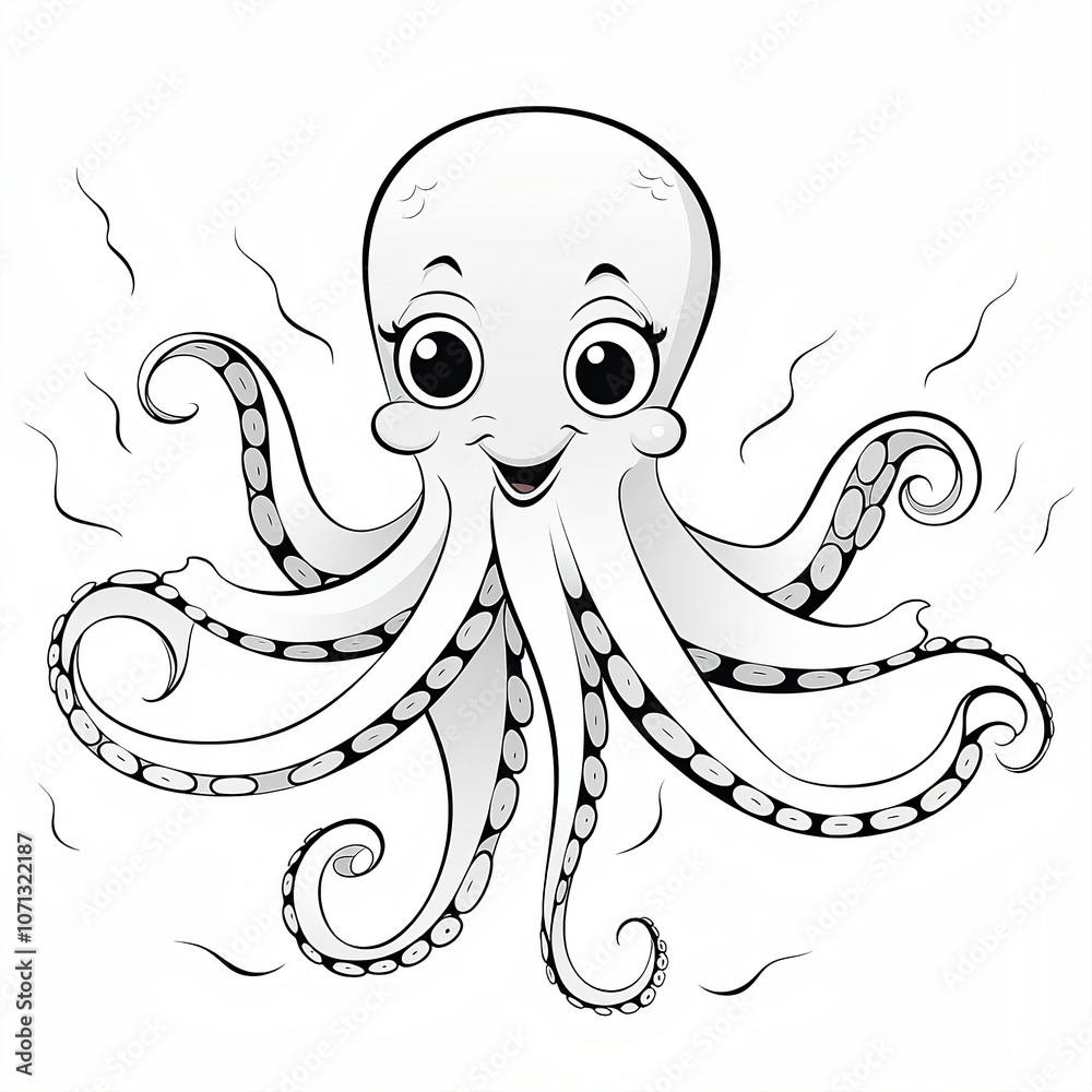 Octopus cartoon illustration. Coloring page for kids with octopus Stock ...