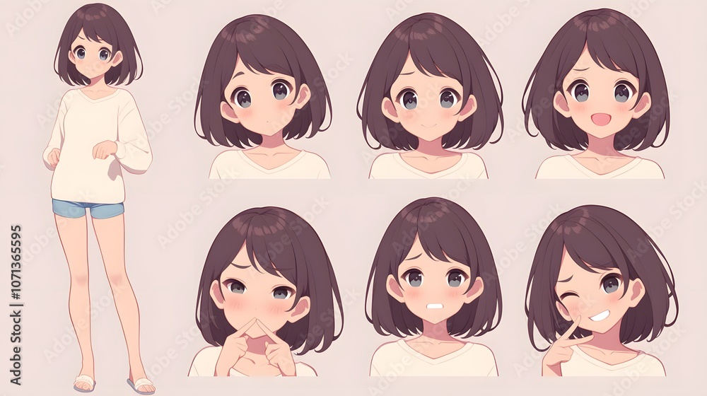 Anime character sprite set, featuring expressions and poses for a ...