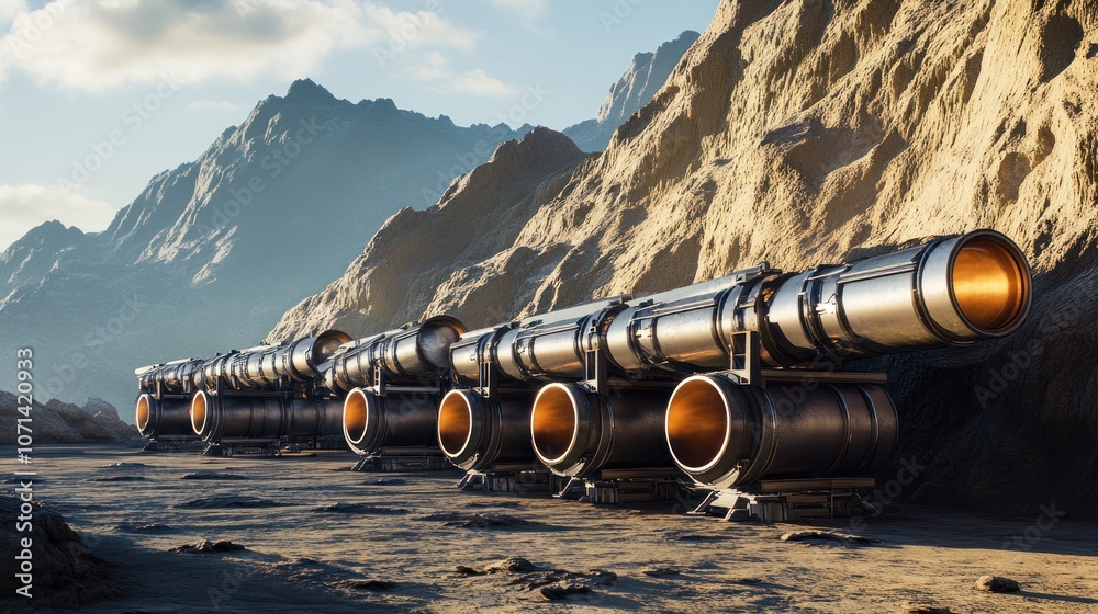 Ground-based rocket strike setup with multiple tubes, designed for ...