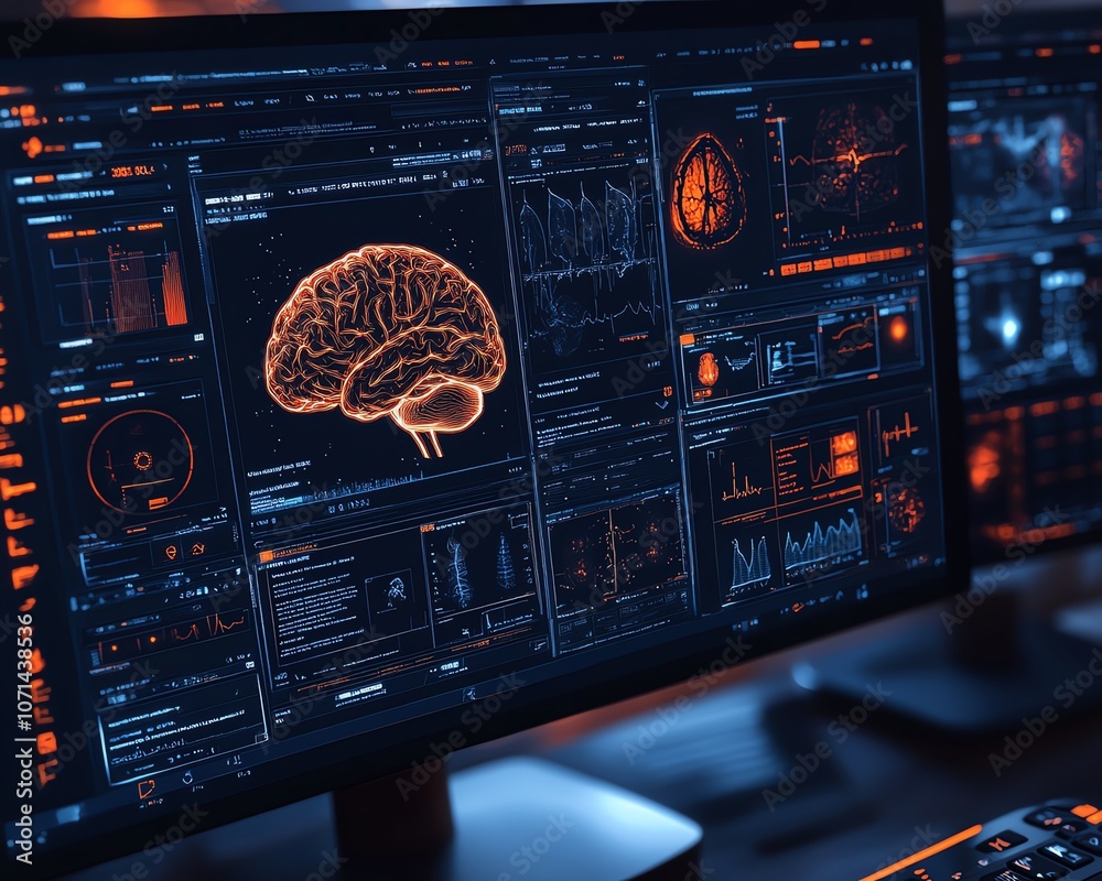 Monographic background showcasing medical images, including brain scans ...