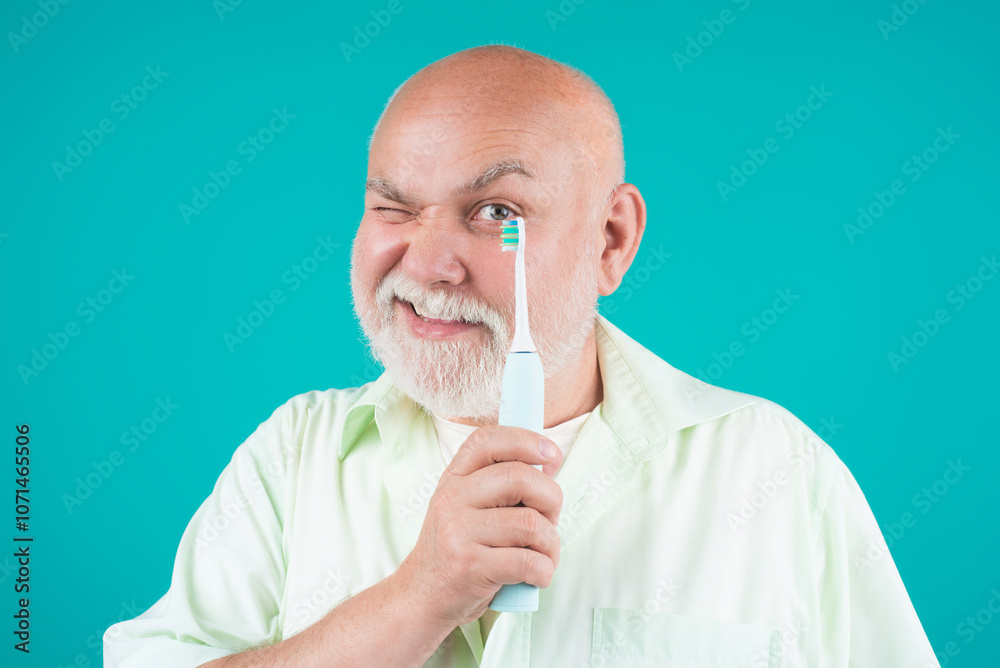 Brushing teeth. Senior holding toothbrush for tooth brushing. Dentistry ...